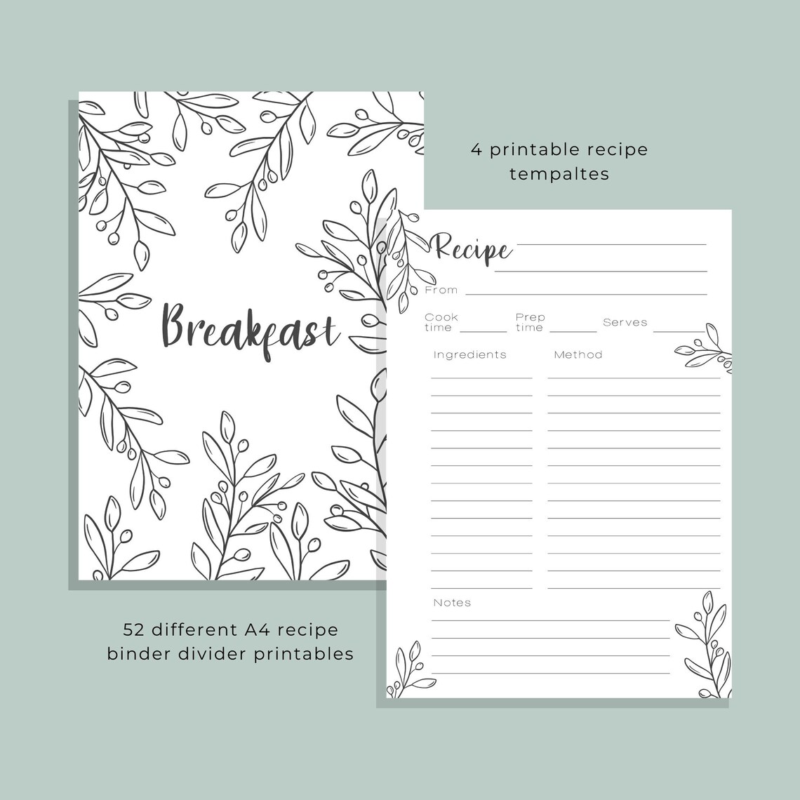 Printable A4 Recipe Templates and Cookbook Dividers Printable Recipe ...