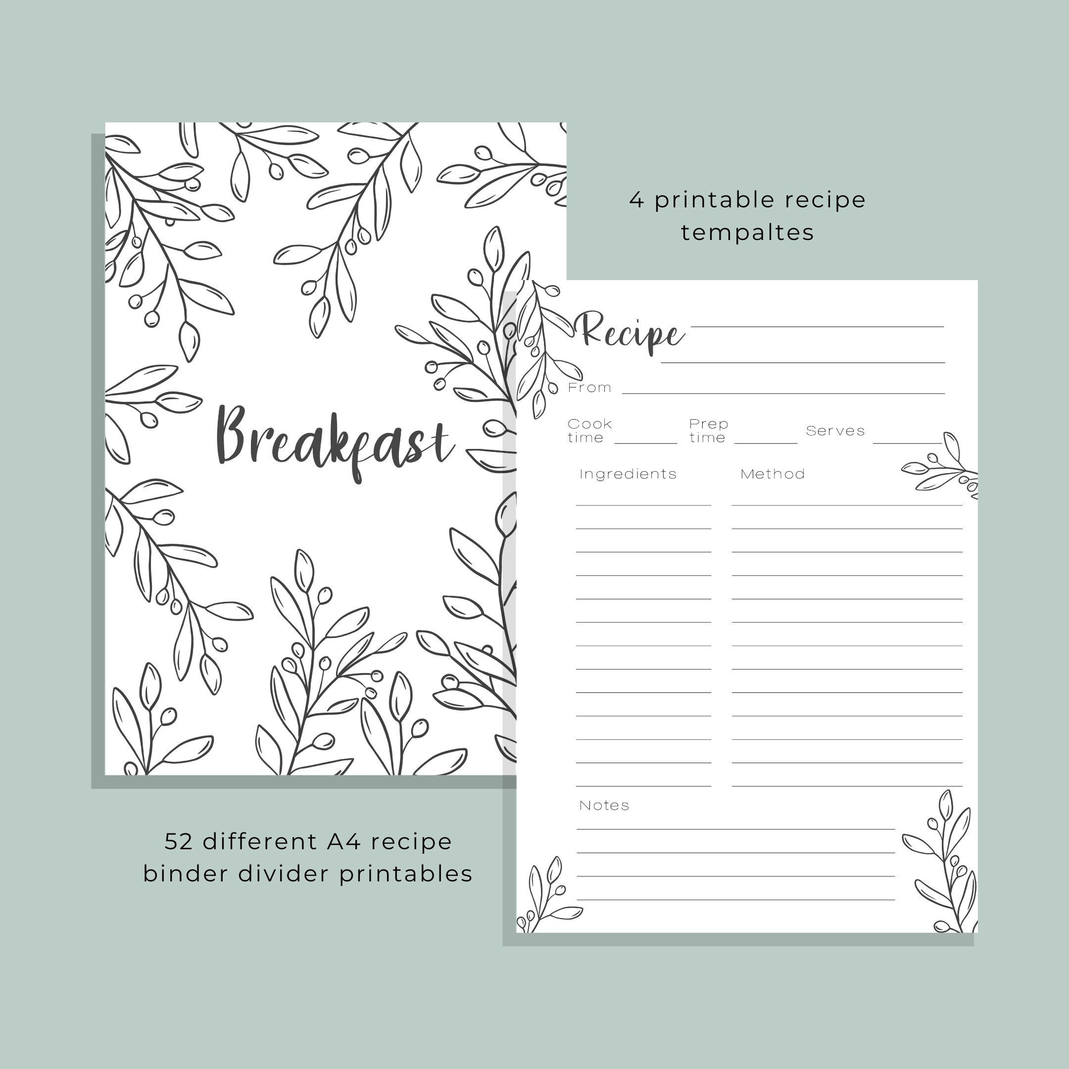 Printable A4 Recipe Templates and Cookbook Dividers Printable Recipe ...