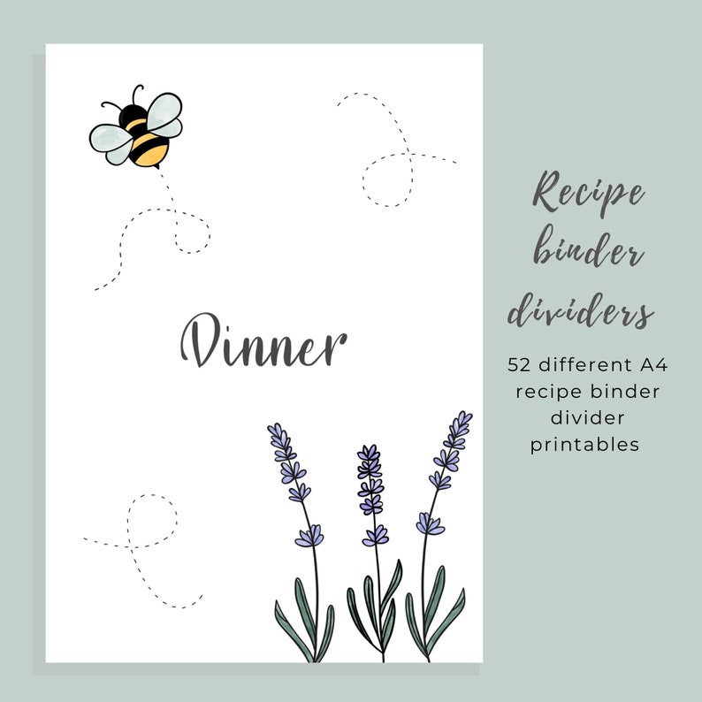 Printable A4 Recipe Cards and Dividers | Bee and Lavender Design ...