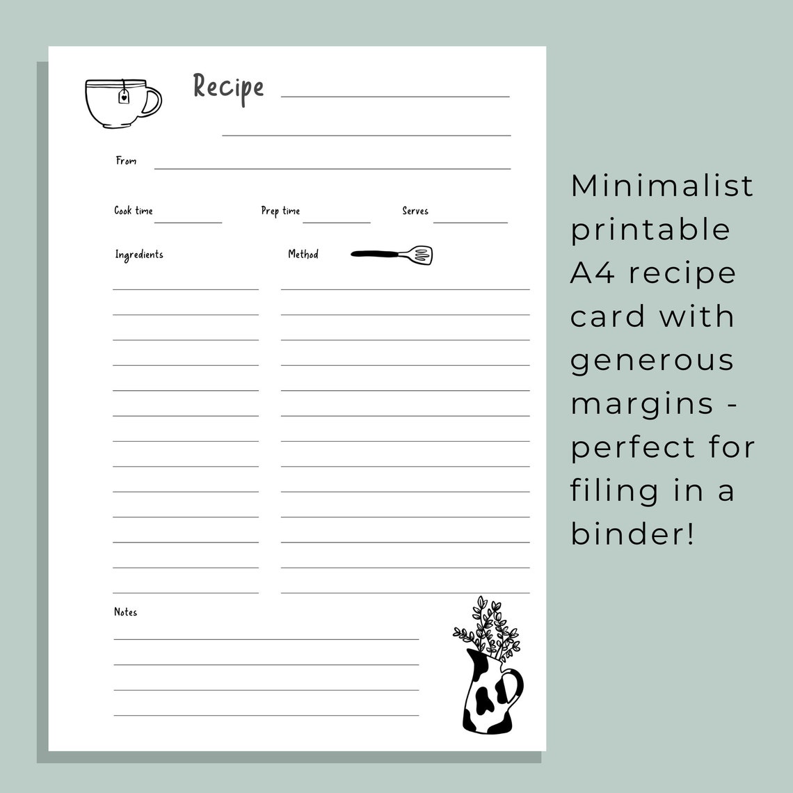 Printable A4 Recipe Template for Home Recipe Cookbook, Recipe Inserts ...