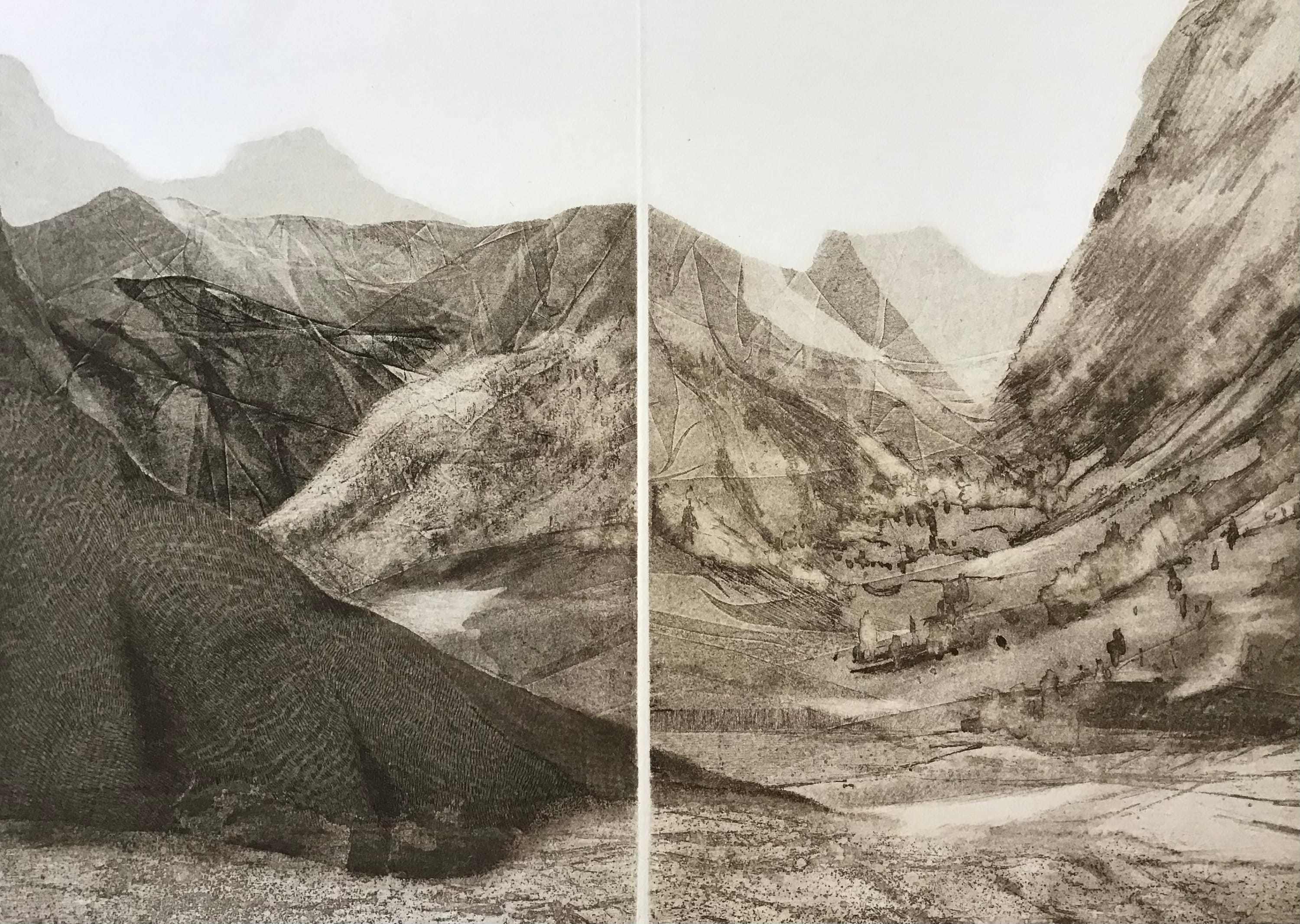 Original Lithograph of Mountains, Home Decor, Wall Decor, Modern Print ...