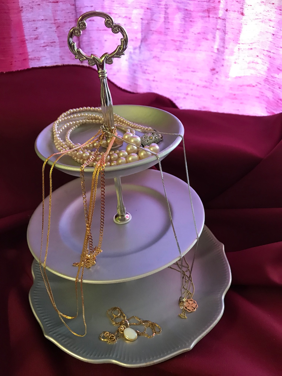 Three Tier Silver Jewellery Stand - Etsy