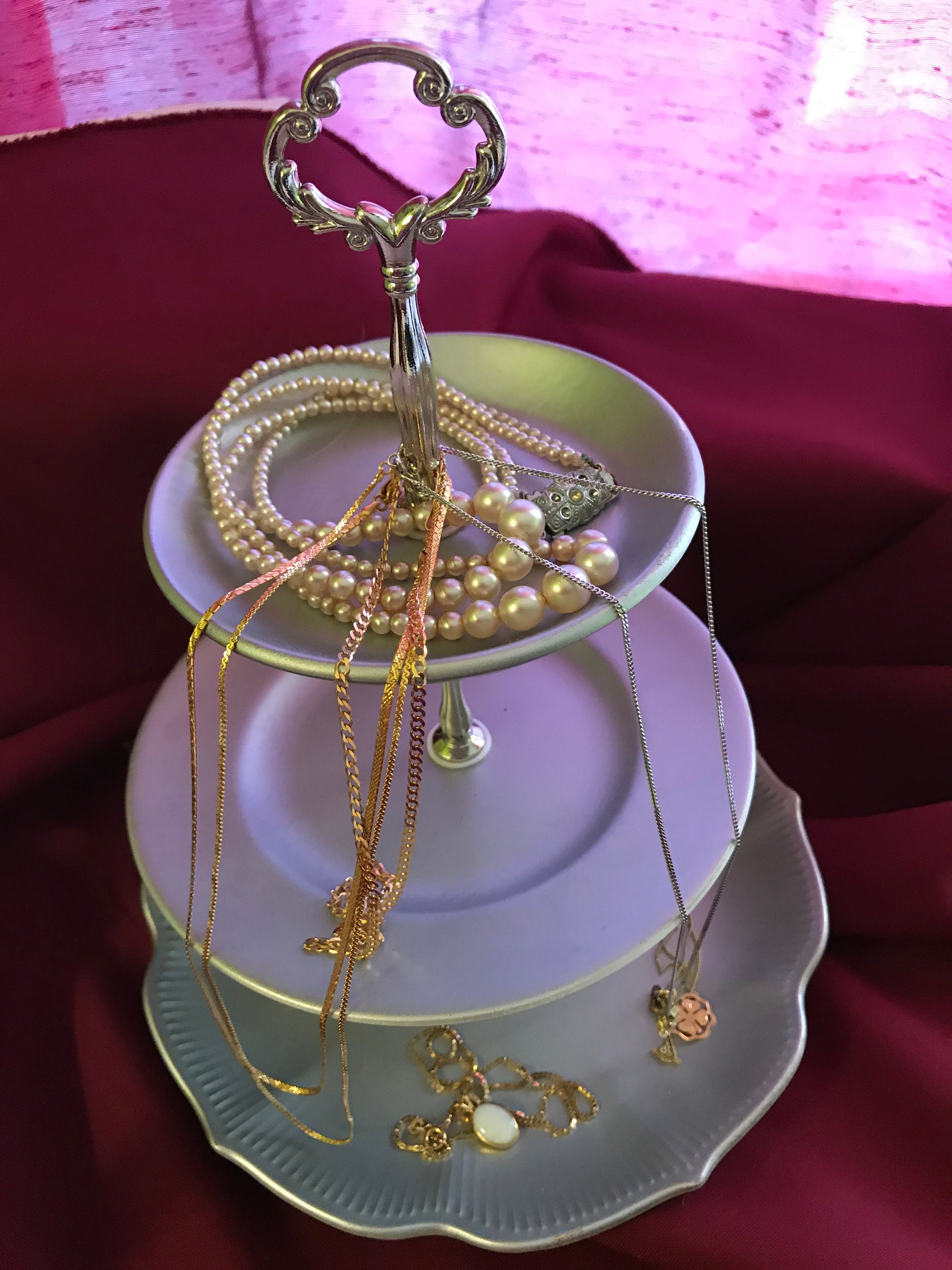 Three Tier Silver Jewellery Stand - Etsy
