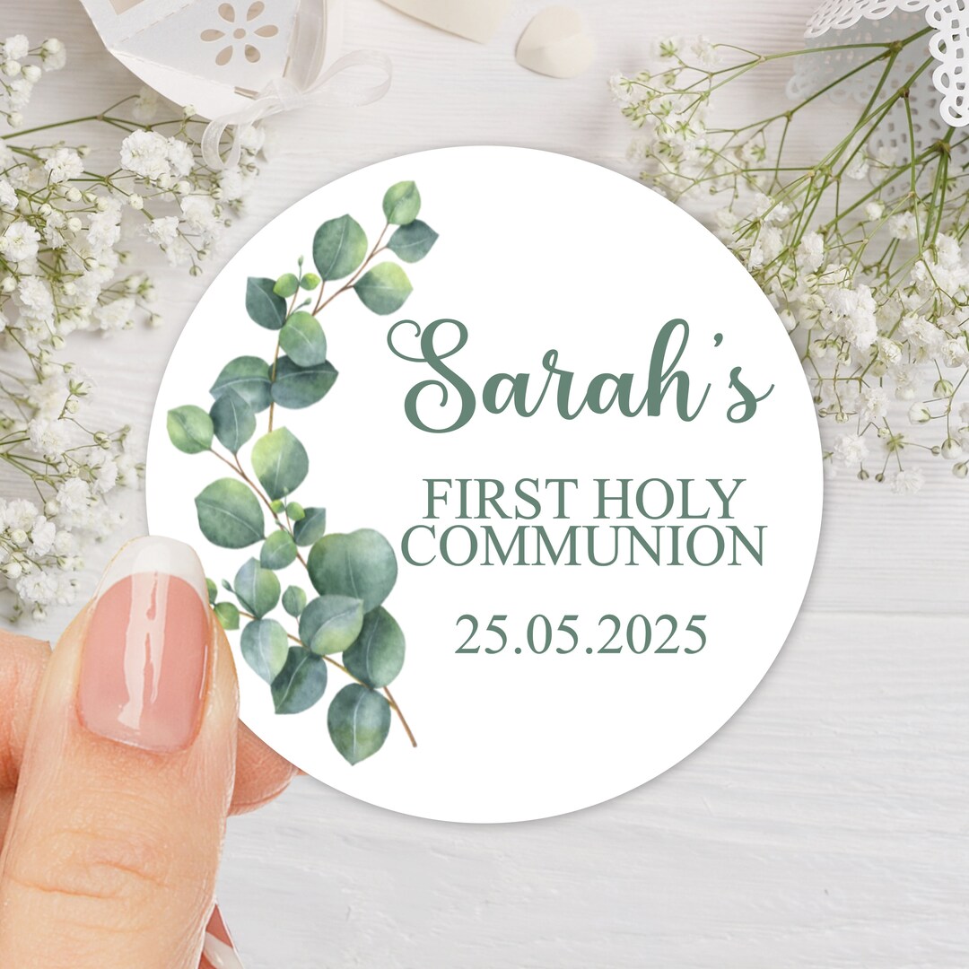 Personalised First Holy Communion Party Favor Stickers, Floral ...