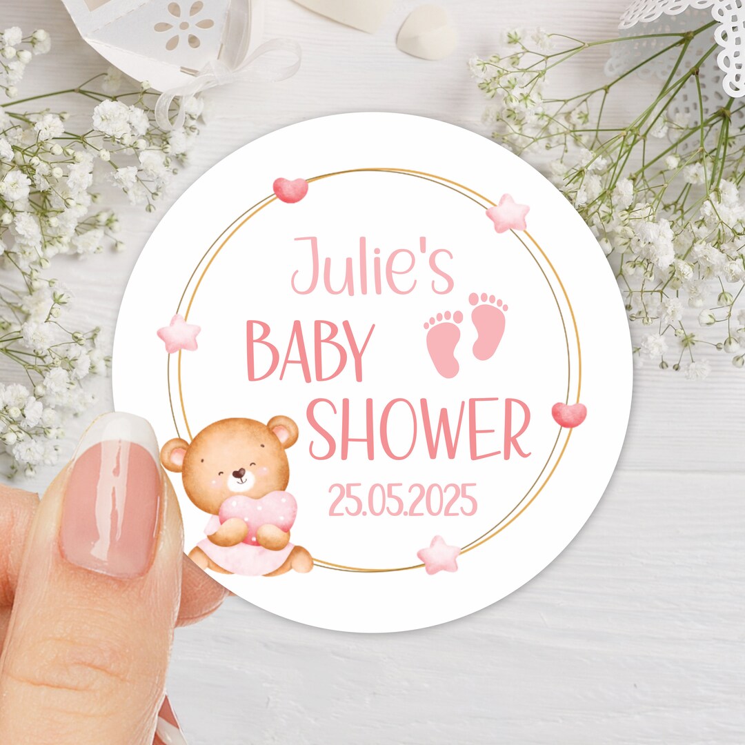 Personalised Baby Shower Favor Sticker, Cute Teddy Bear Sticker - Etsy