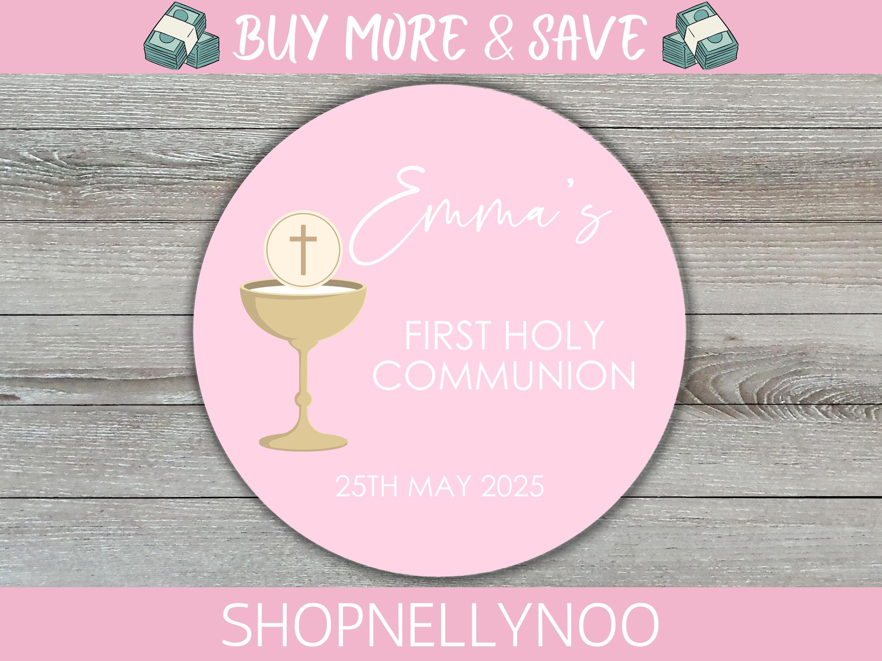 Personalized First Holy Communion Stickers: Pink Party Favor Stickers ...