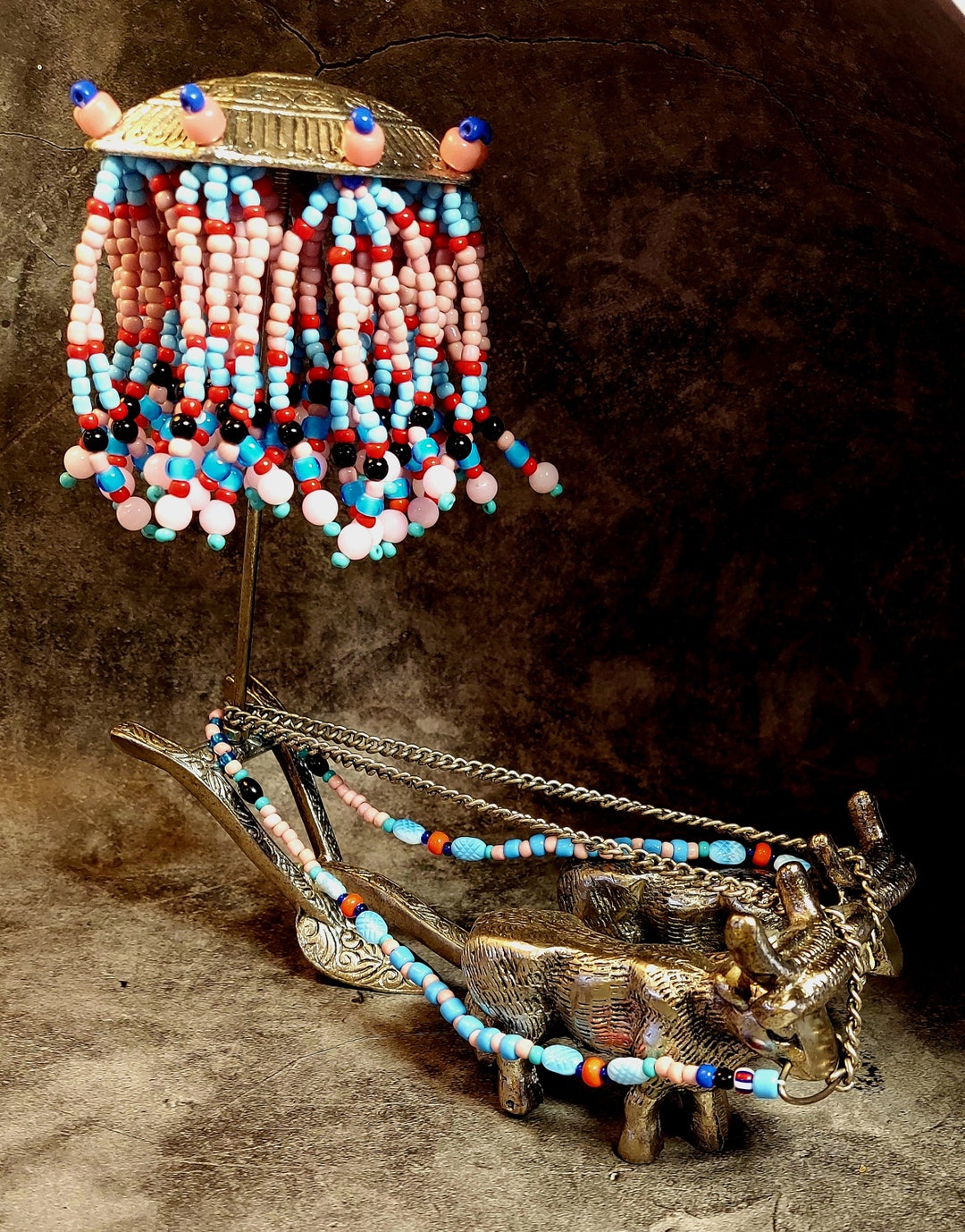 Beaded Orisha Oko Tool Herramienta Santeria Lucumi Silver Metal Plough ...