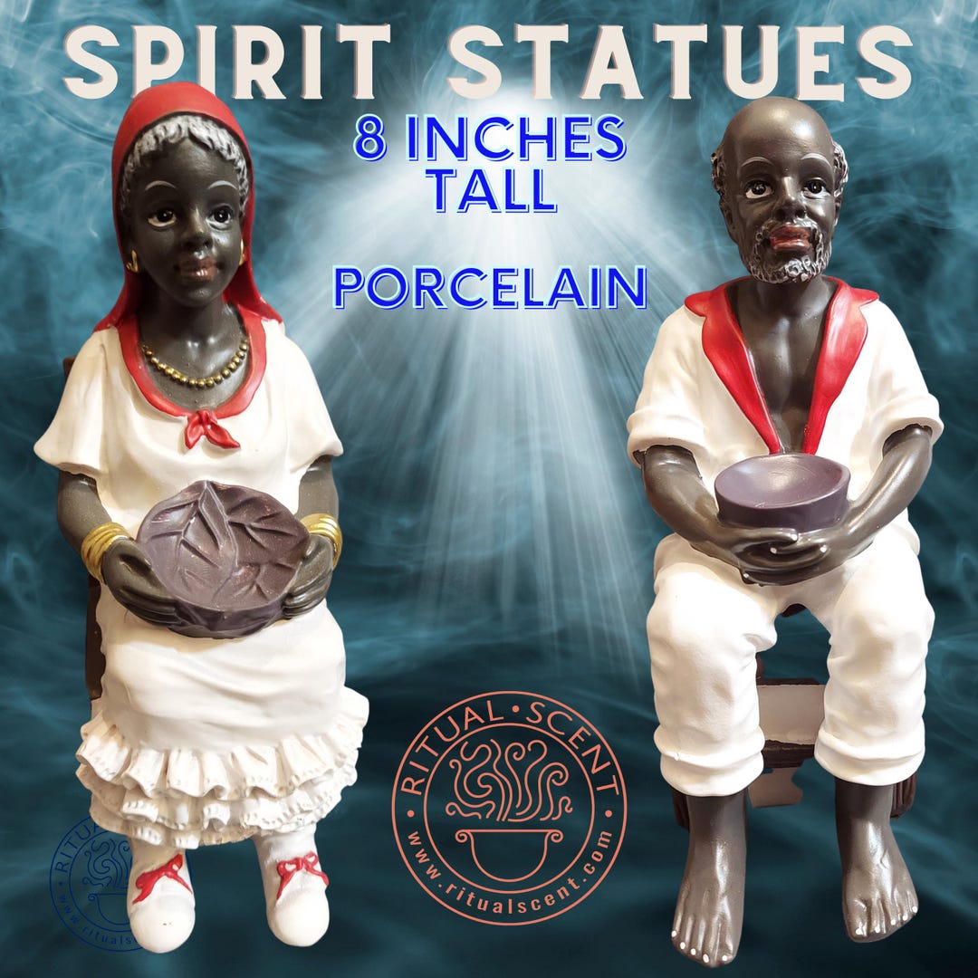 Eggun Muerto Statues Pair Male and Female African Black Guides 8" a ...