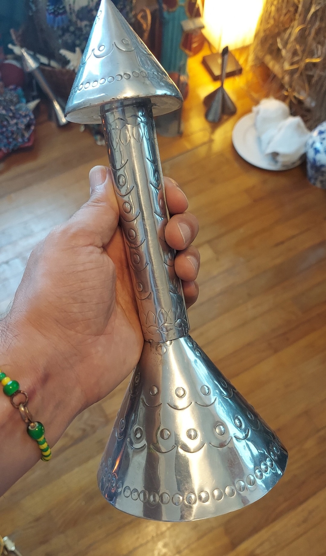 Olokun Silver Metal BELL and ASHERE / Maraca Agogo Adja Orisha of Sea ...