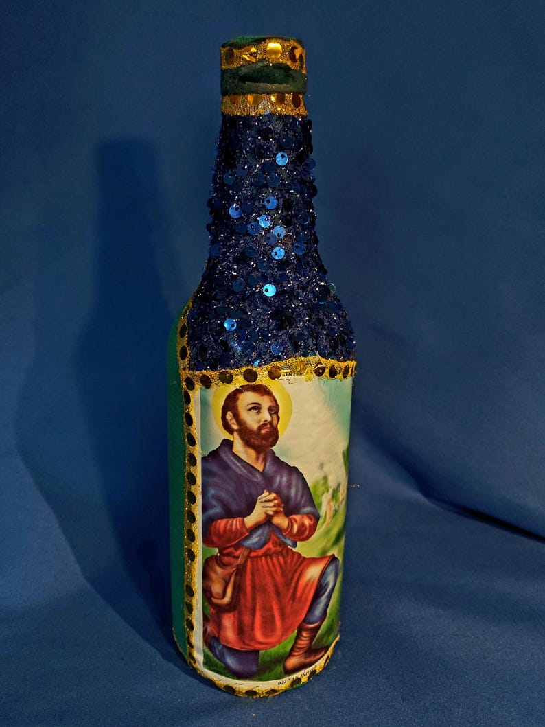 Vodou Boutey Bottle Sequined Libation Haitian Lwa Loa Kouzen Azaka Zaka ...