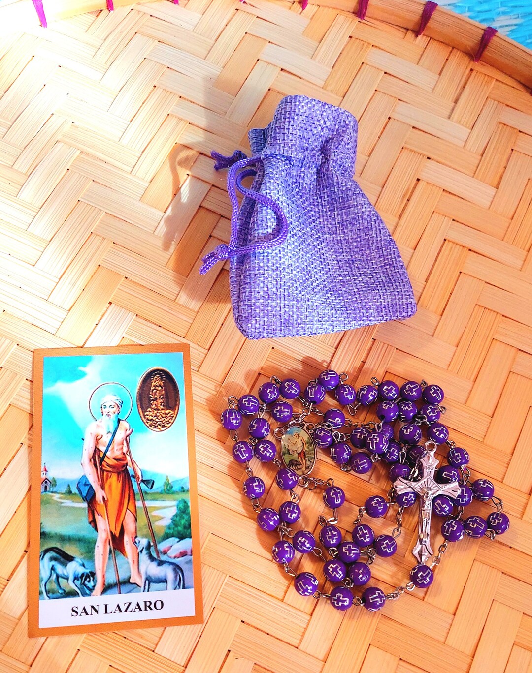 San Lazaro Saint Lazarus Rosary Pendant Candle Babalu Aye Blessed ...