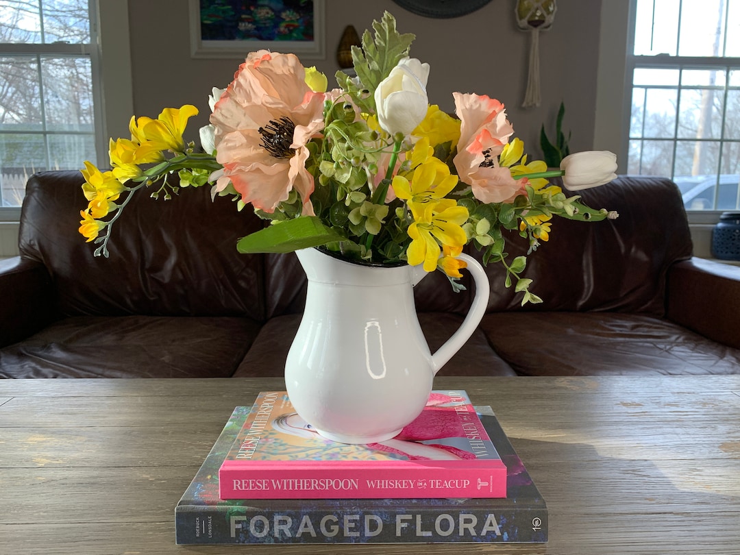 Handmade Spring Floral Centerpiece: Faux Tulips, Poppies, Freesia in ...