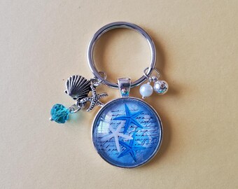 Beach Key Ring Graduation Gift Hand Stamped Keychain Starfish Keychain ...