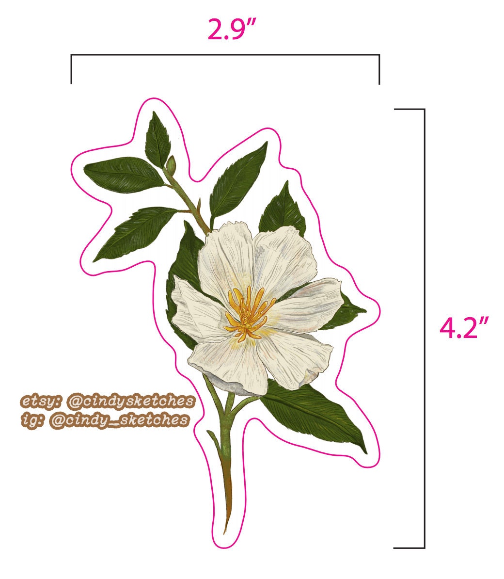 White Flower Glossy Waterproof Sticker - Etsy