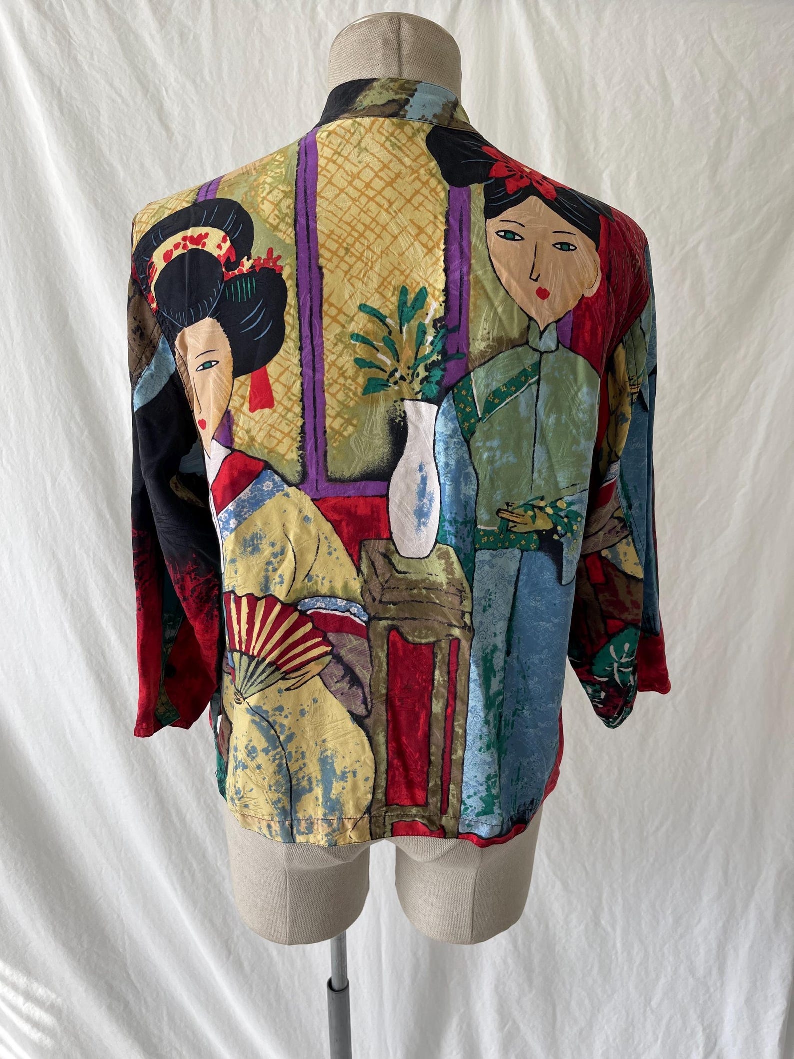 90s Chico Silk Geisha Blouse// Size: M// Blue/red - Etsy