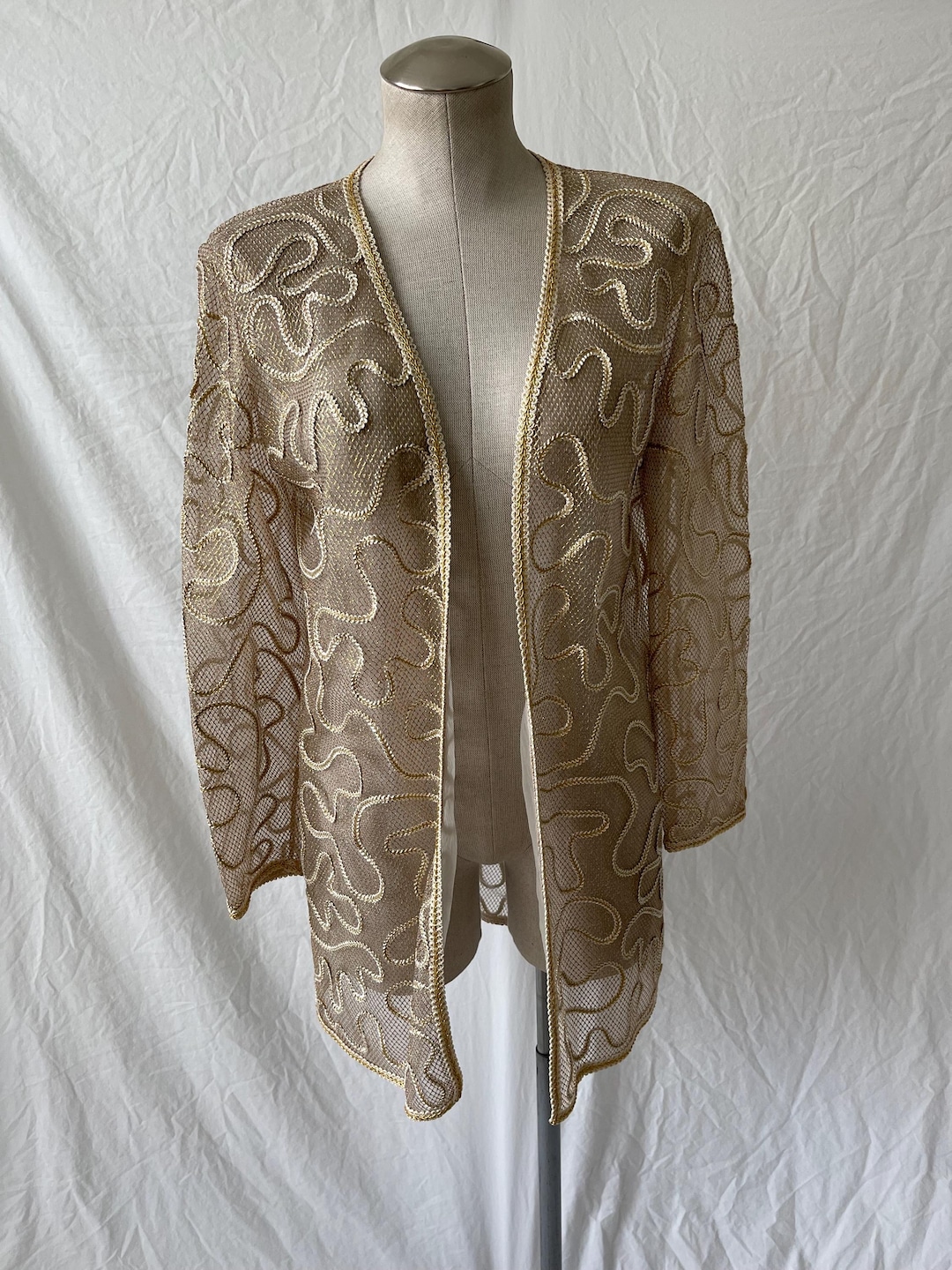 80s Rimini Sheer Metallic Gold Mesh Jacket// Small - Etsy