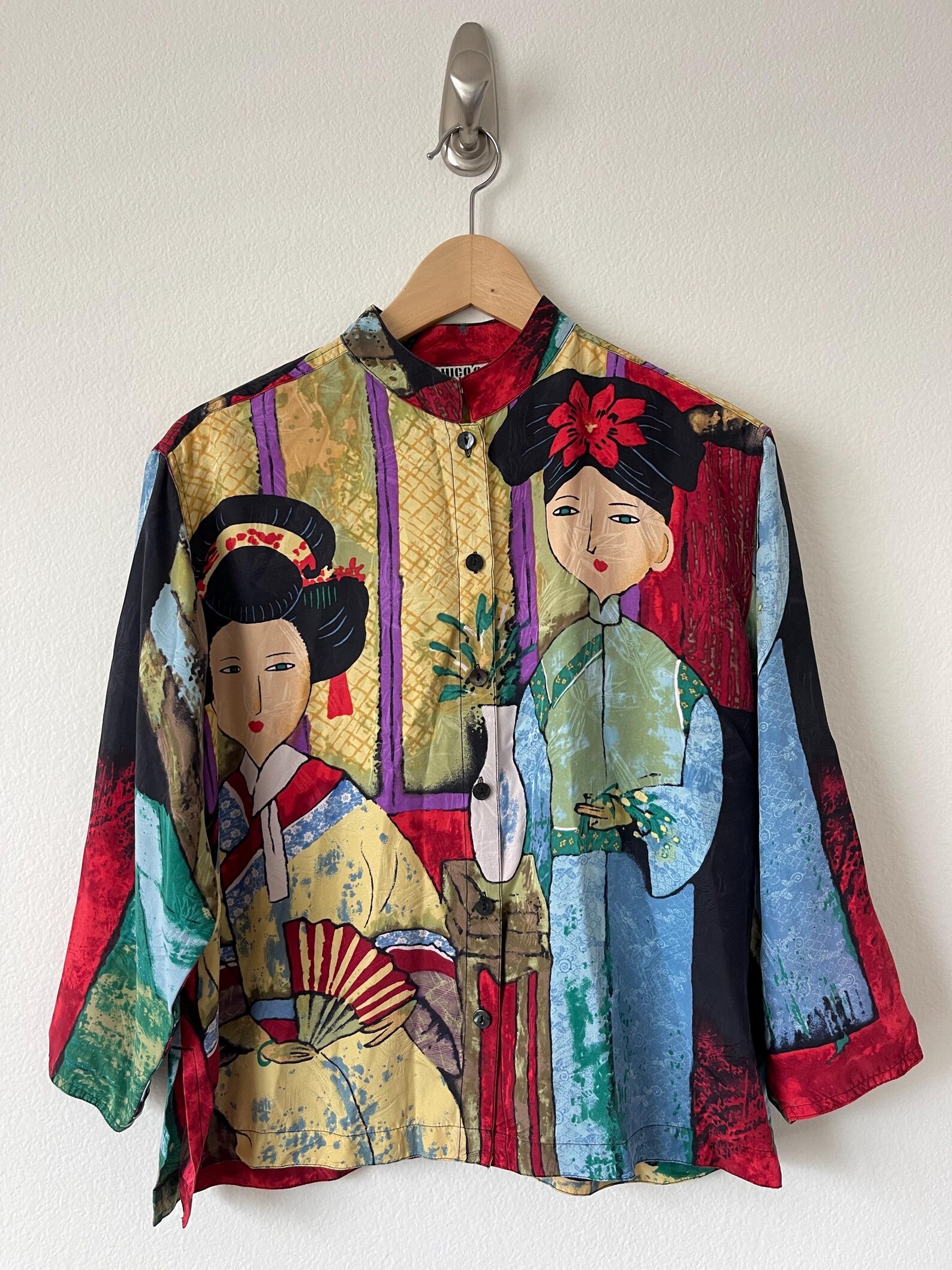 90s Chico Silk Geisha Blouse// Size: M// Blue/red - Etsy