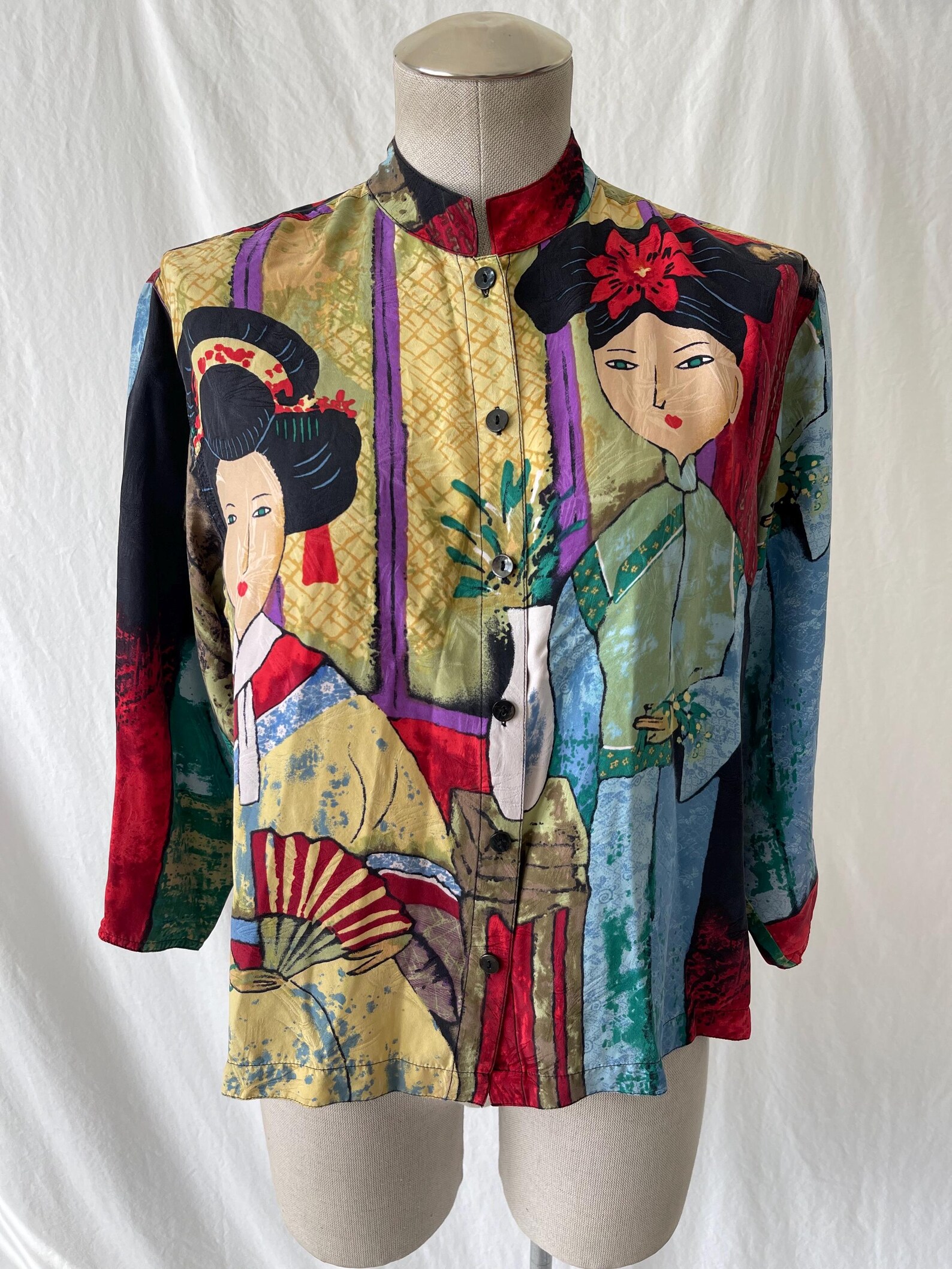 90s Chico Silk Geisha Blouse// Size: M// Blue/red - Etsy