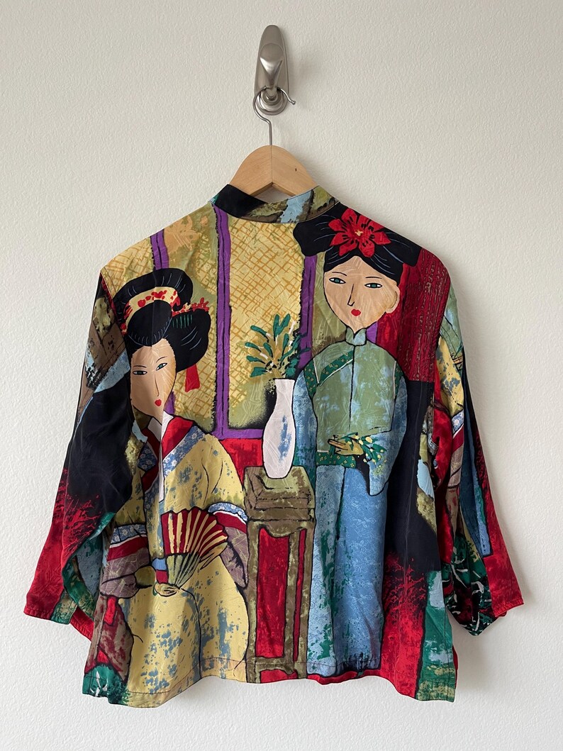90s Chico Silk Geisha Blouse// Size: M// Blue/red - Etsy