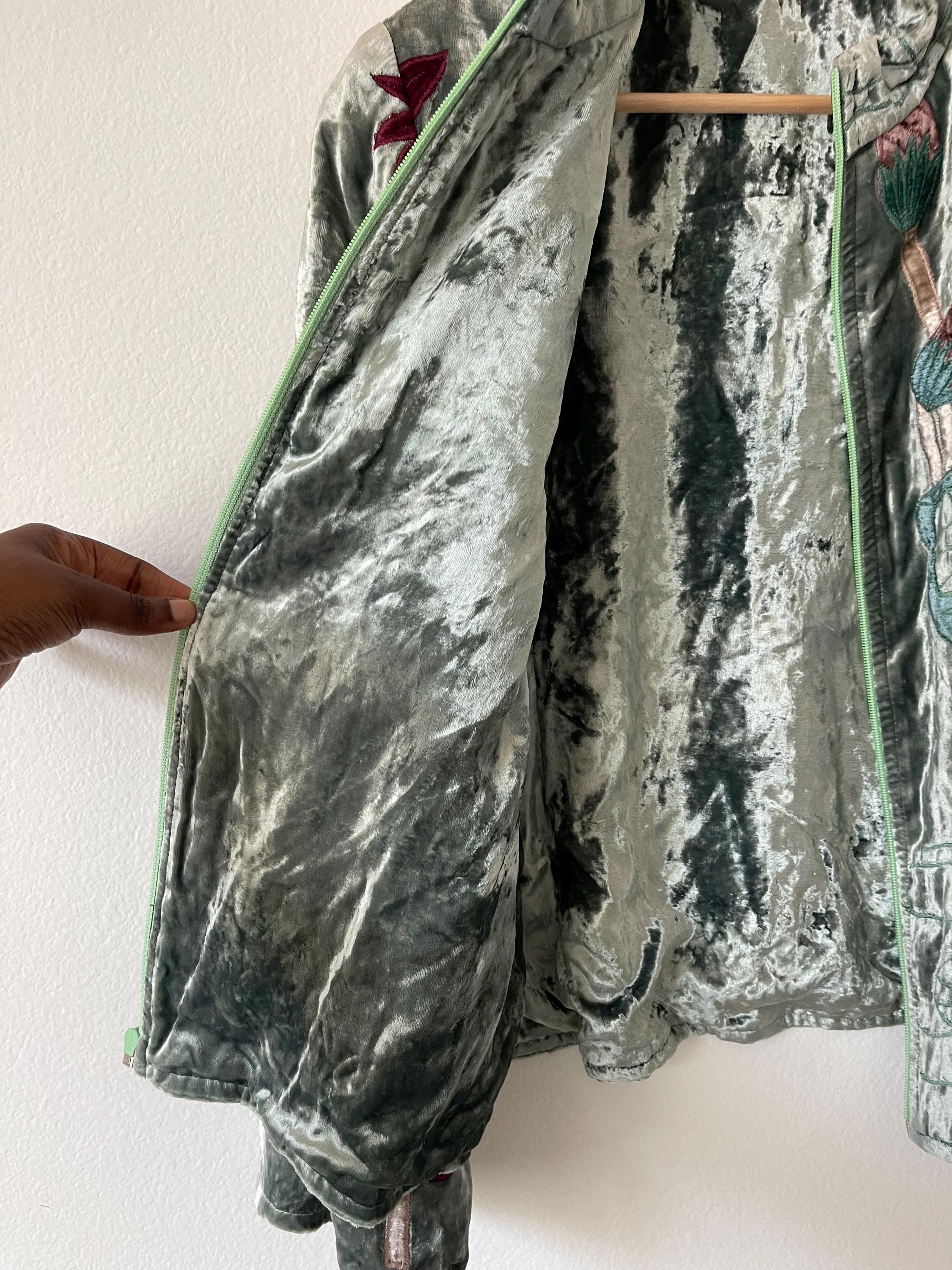 Vintage 80s Mary Anne Sinclair Velvet Embroidered Floral Jacket// Blue ...