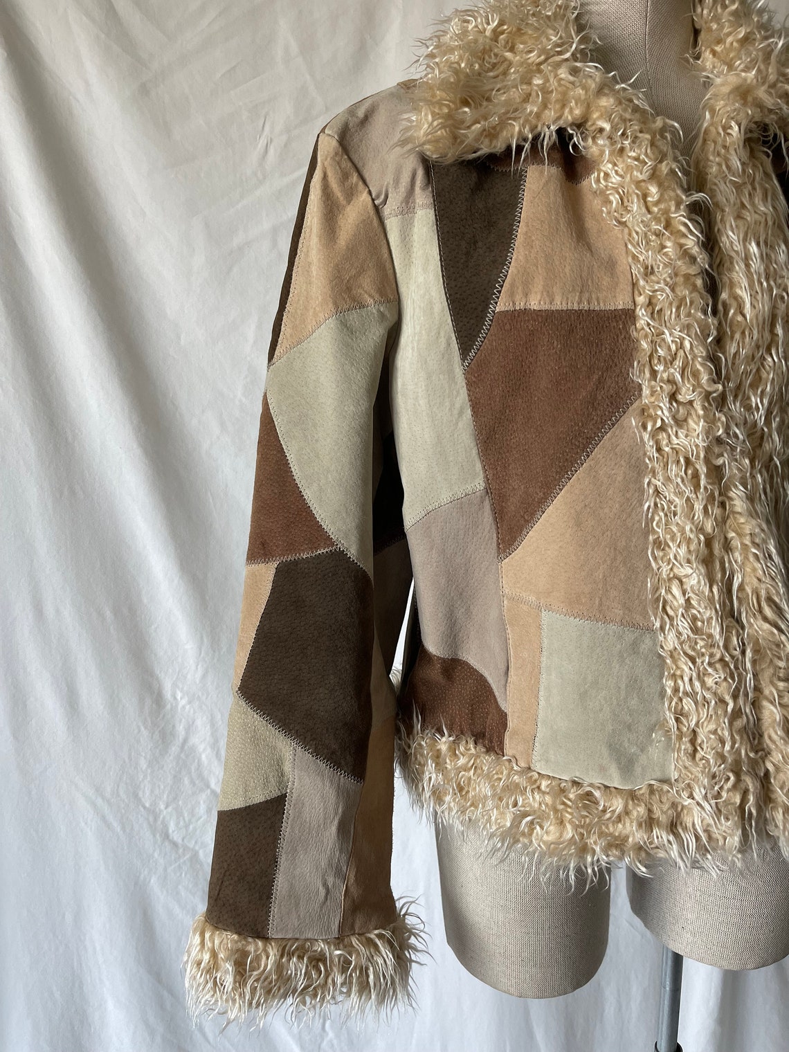 Vintage Learsi Brown Suede Patchwork W/ Faux Fur Jacket// Size: L - Etsy