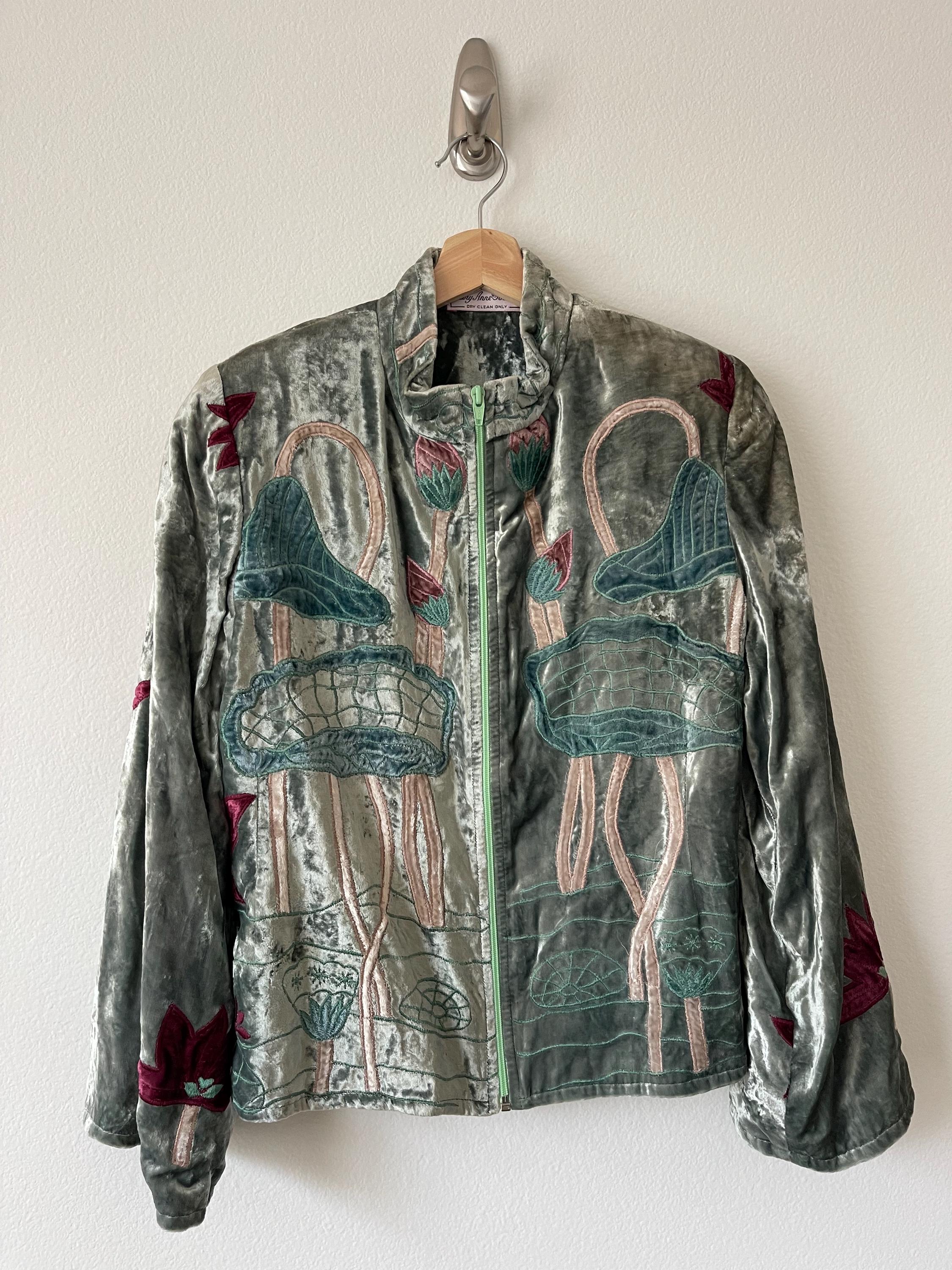 Vintage 80s Mary Anne Sinclair Velvet Embroidered Floral Jacket// Blue ...