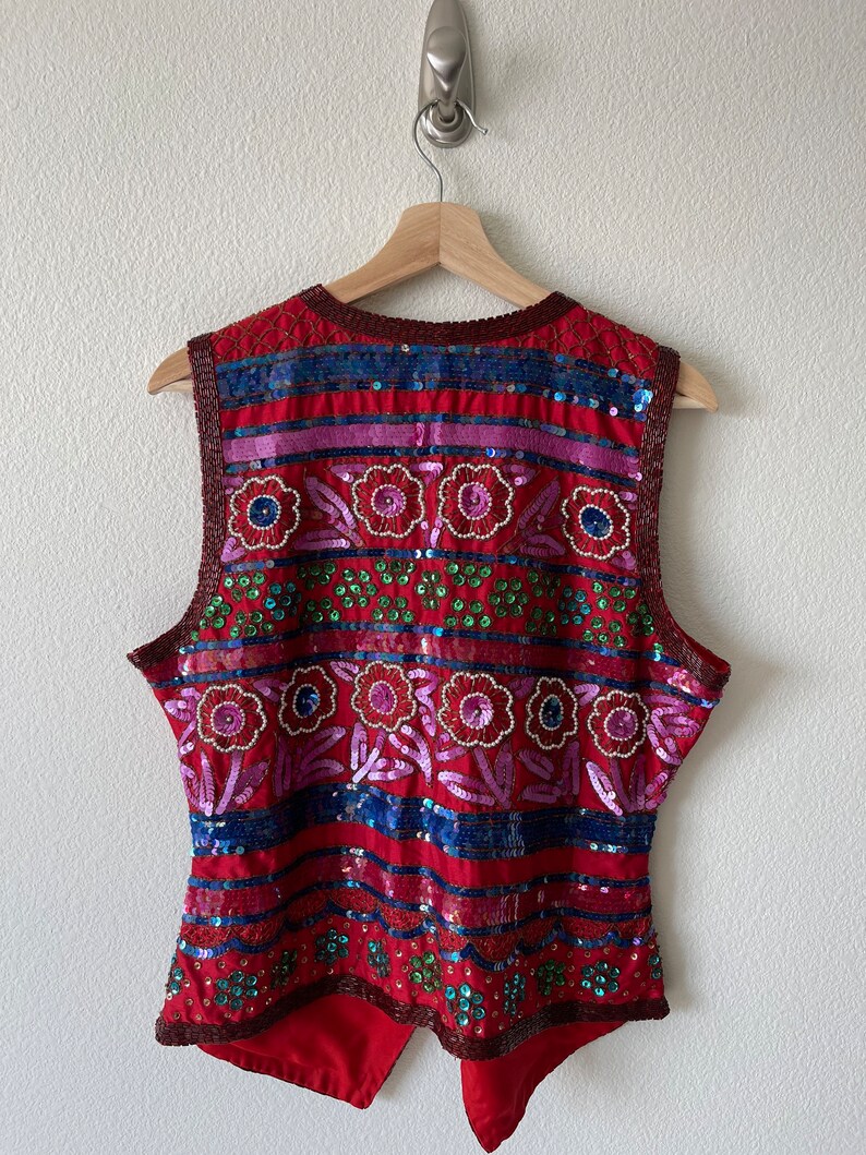 Vintage I. Magnin Silk Beaded Vest//size Large//red - Etsy