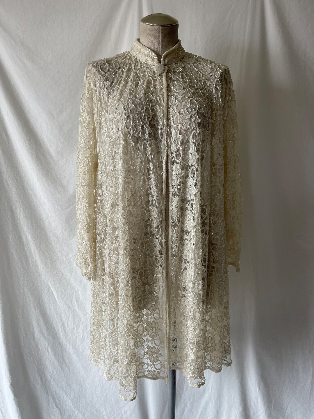 Vintage Floral Beaded Lace Jacket// White// Size: M/L - Etsy