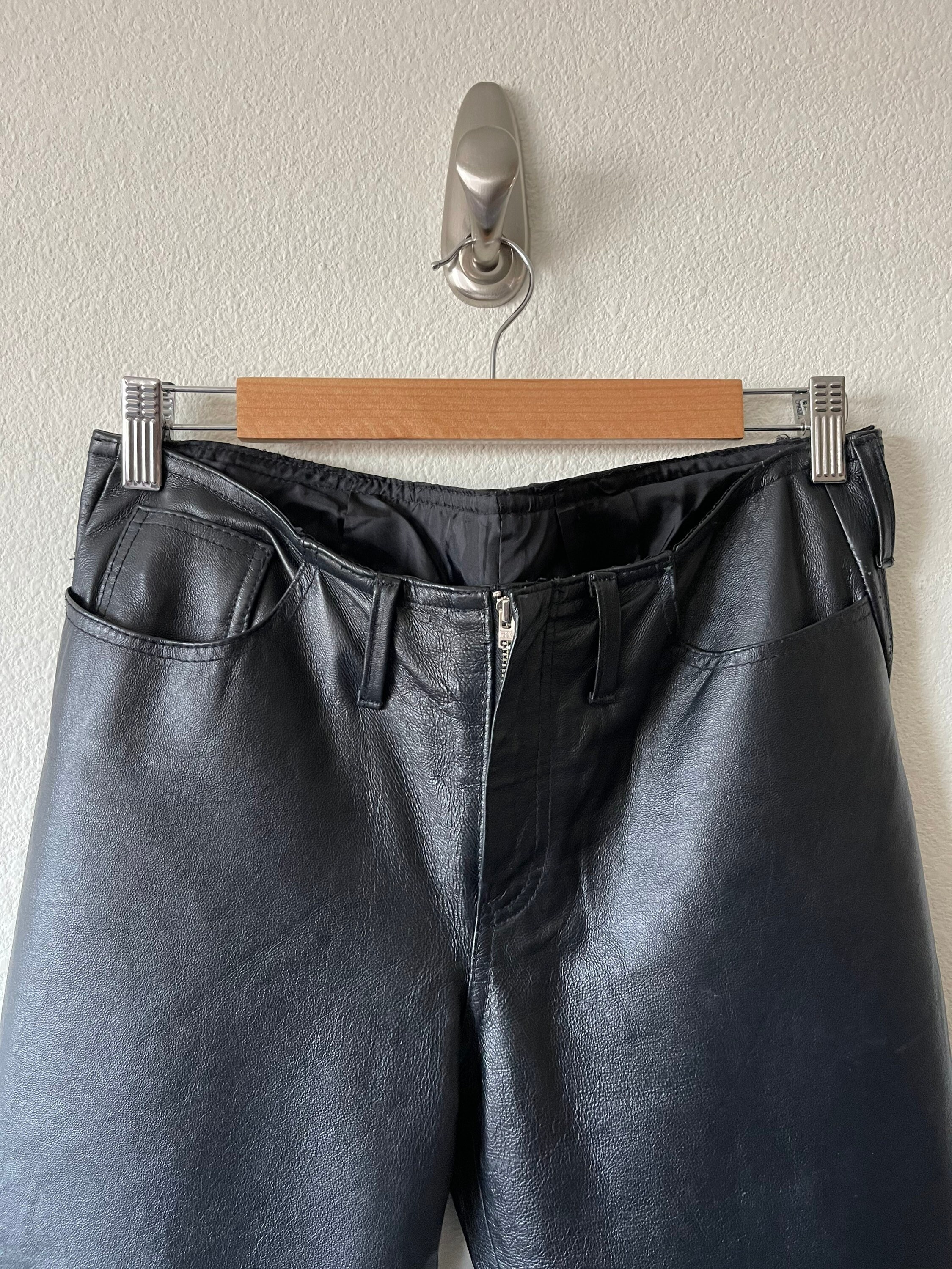 Vintage Low-rise Leather Pants// Black// 32 Waist - Etsy