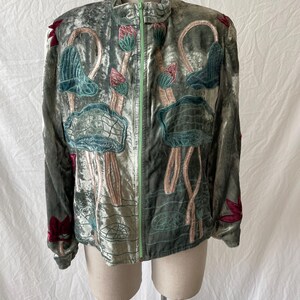 Vintage 80s Mary Anne Sinclair Velvet Embroidered Floral Jacket// Blue ...