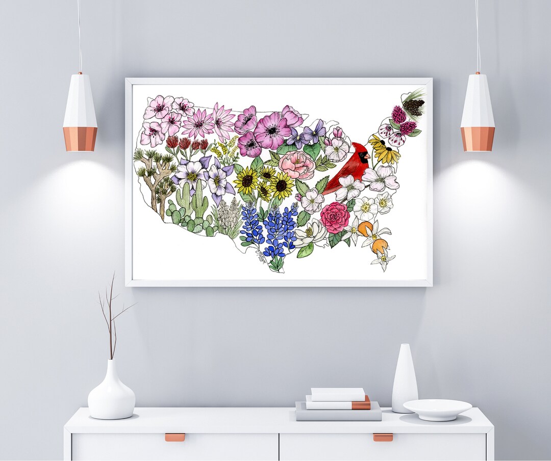 Flowers Across America. State Flower Map. Floral Artwork. State Flower ...