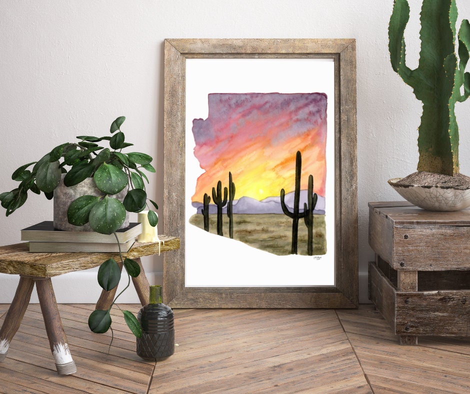 Arizona Desert Watercolor Print | Arizona State Art | AZ Sunset and ...