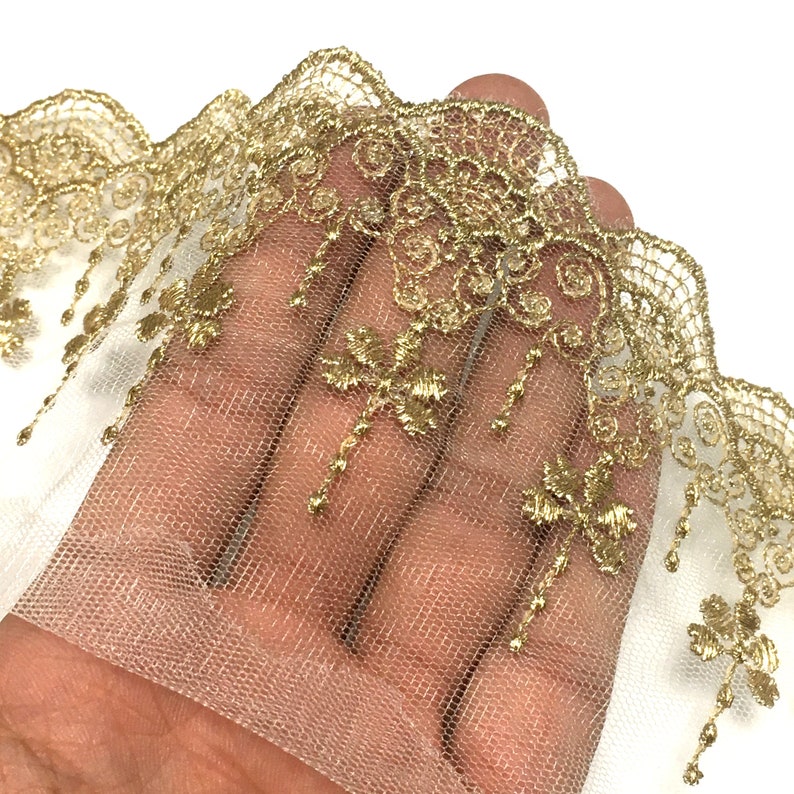 4 Inch Wide Lace Trim|scalloped Trim|gold Color Lace Trim|embroidered ...