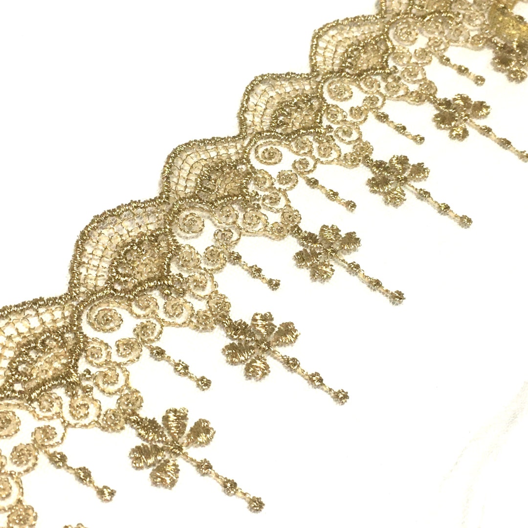 4 Inch Wide Lace Trim|scalloped Trim|gold Color Lace Trim|embroidered ...