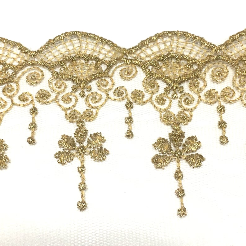 4 Inch Wide Lace Trim|scalloped Trim|gold Color Lace Trim|embroidered ...