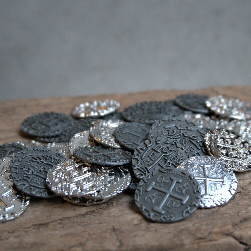 Metal Pirate Coins 35 Gold Treasure Coin Set Spanish - Etsy