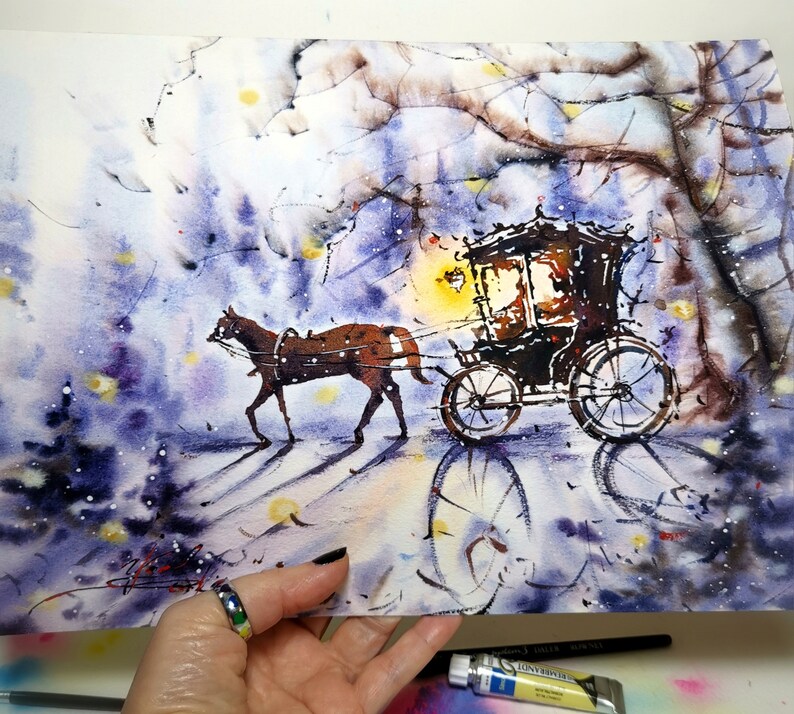 Horse Carriage Painting Original Watercolor Painting Fairy Forest ...