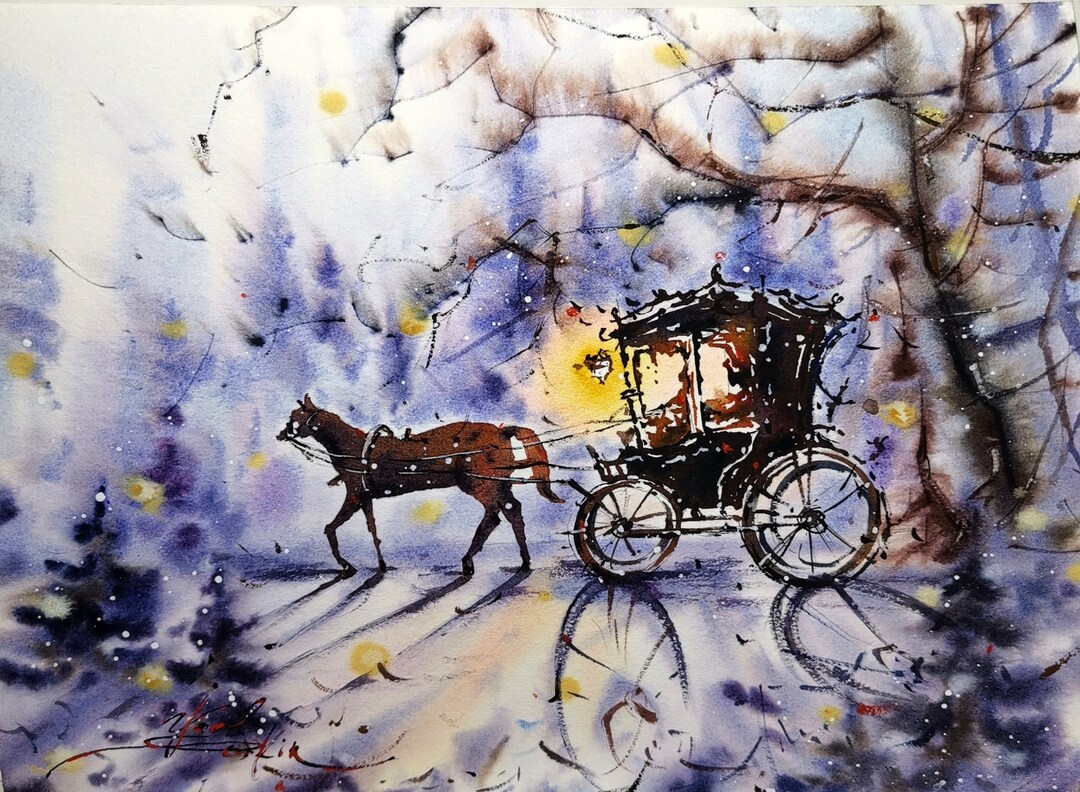 Horse Carriage Painting Original Watercolor Painting Fairy Forest ...