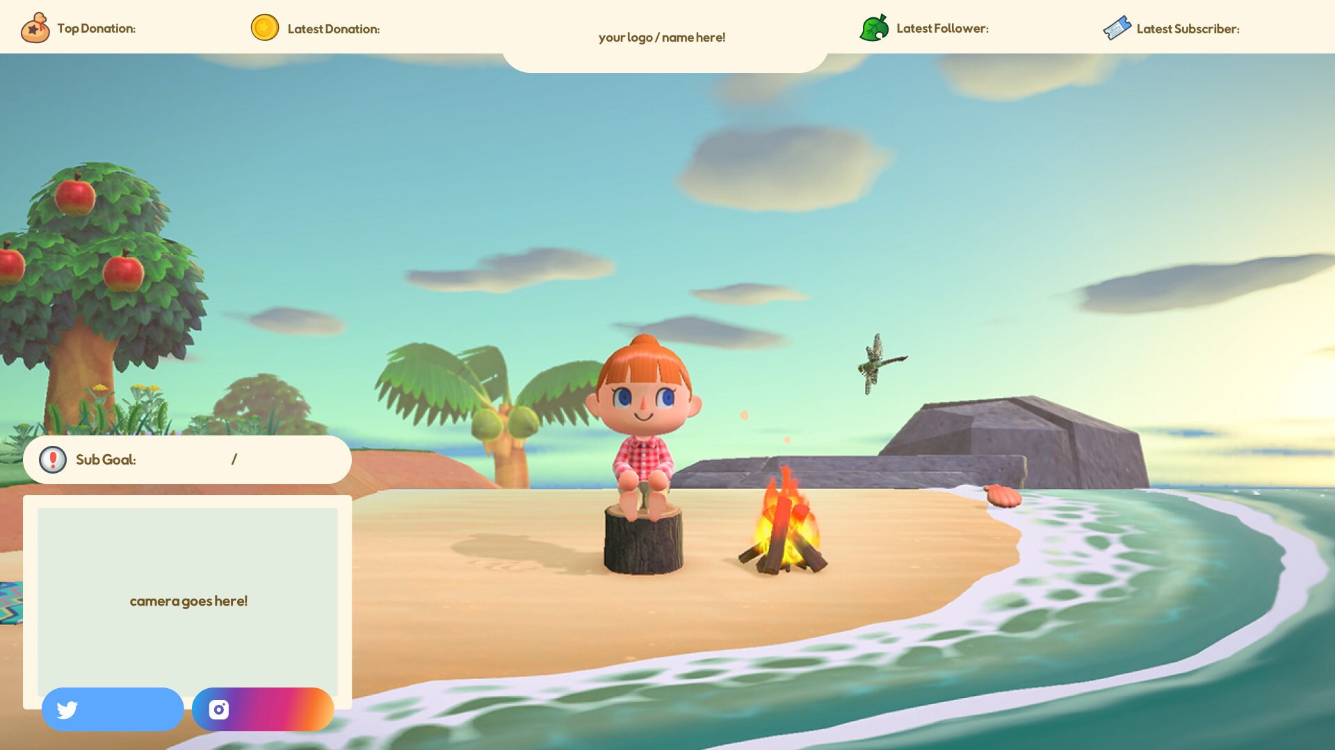 Animal Crossing Twitch Stream Overlay Header Camera & Sub | Etsy