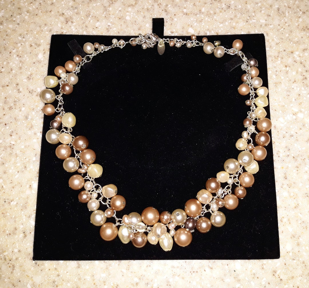 Talbots - Multi Color Size Clustered Pearl Necklace Choker on Silver ...