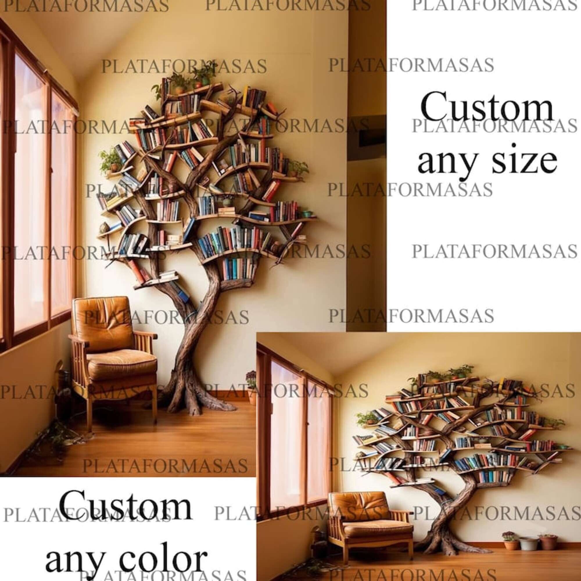 Tree Branch Bookshelf Decor Solid Wood Carving Floating Bookshelf Wall ...