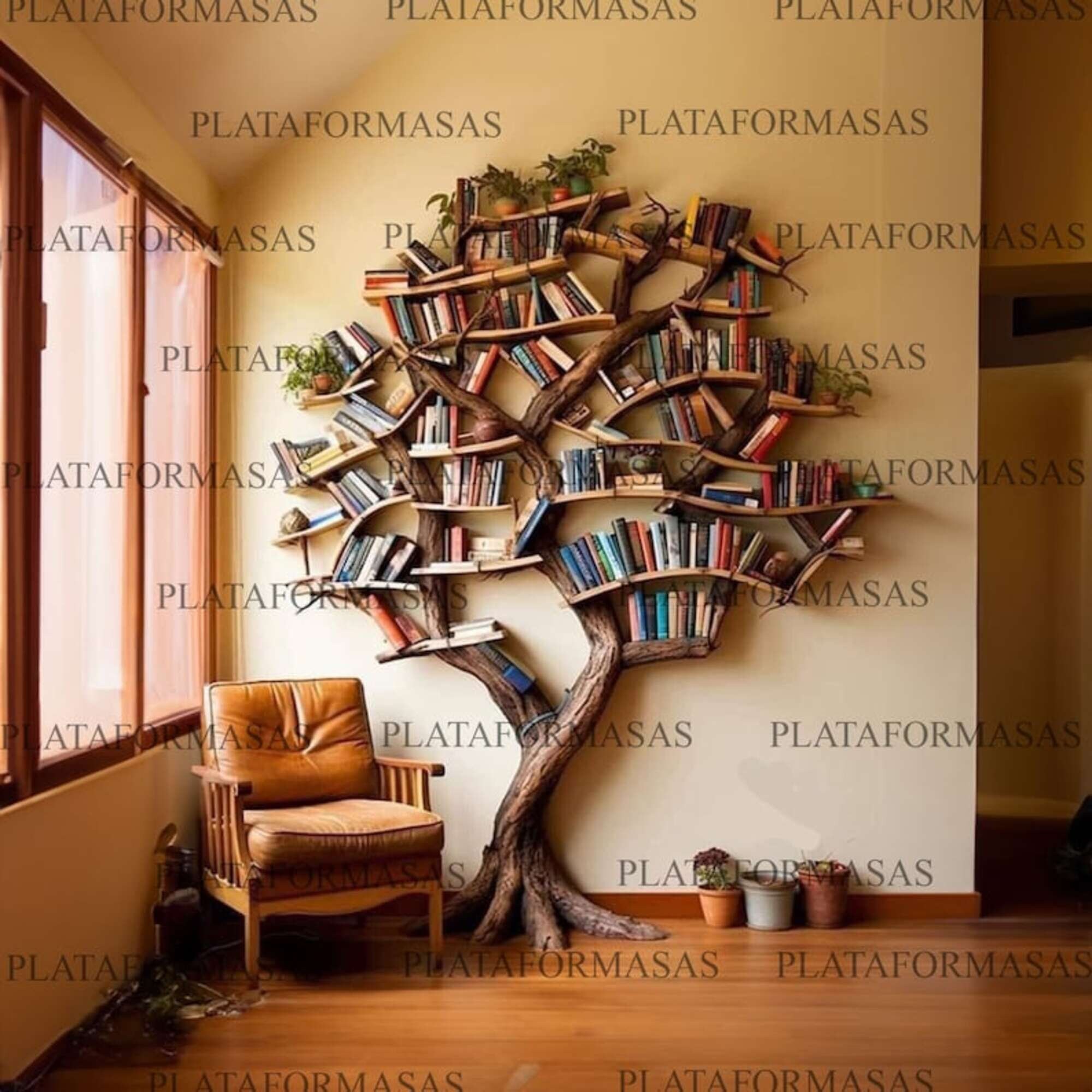 Tree Branch Bookshelf Decor Solid Wood Carving Floating Bookshelf Wall ...