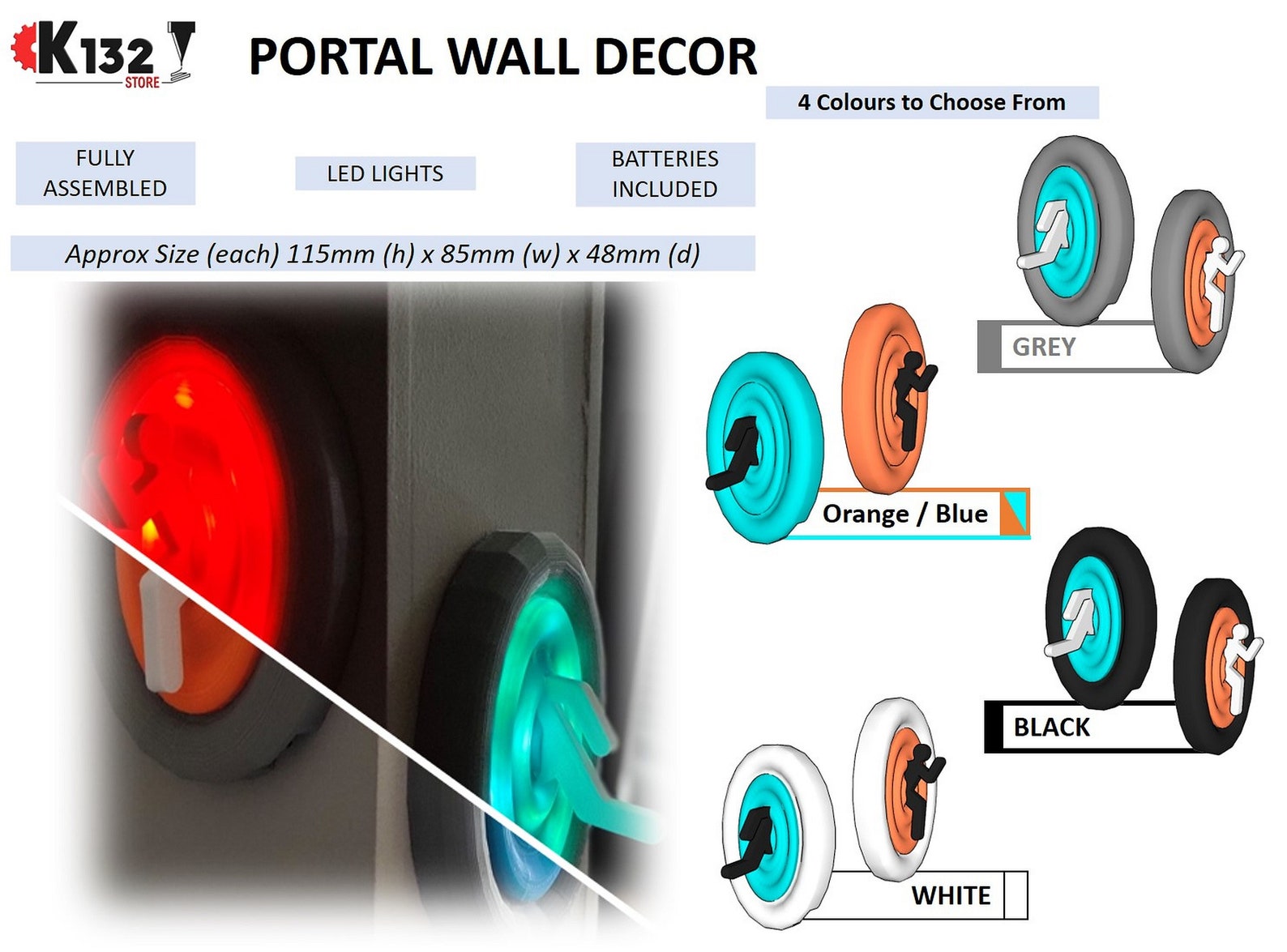 Pair of Portal 3D Light up LED Pop Out Wall Decor / Art / Plates ...