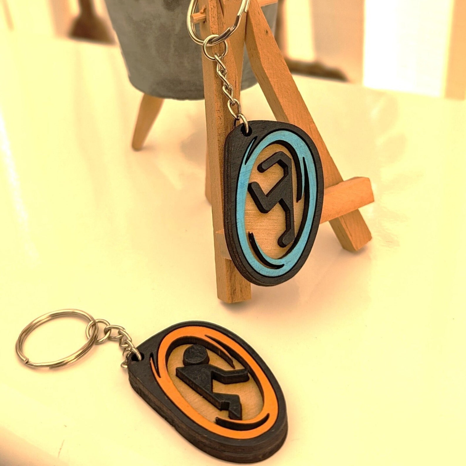 Portal 2 Themed Wooden Keyrings - Enter and Exit Portals - Real Wood ...