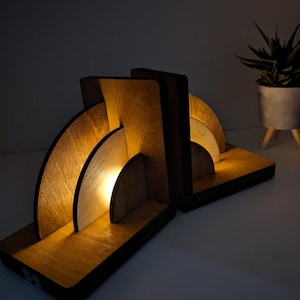 Large LED Art Deco Bookends - Style 1 - Wooden Contemporary, Aesthetic ...