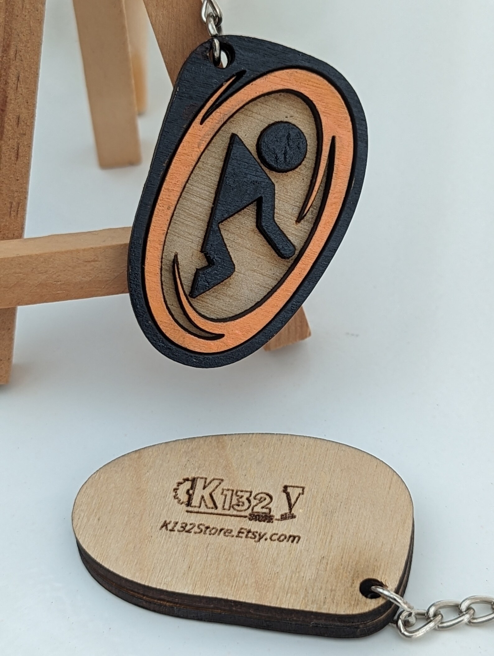 Portal 2 Themed Wooden Keyrings - Enter and Exit Portals - Real Wood ...