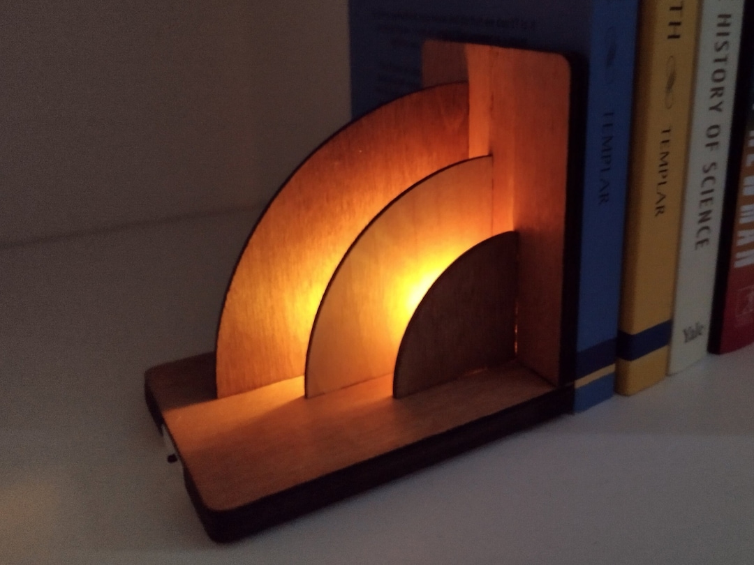 LED Art Deco Bookends - Style 1 - Wooden Contemporary, Aesthetic and ...