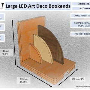 Large LED Art Deco Bookends - Style 1 - Wooden Contemporary, Aesthetic ...