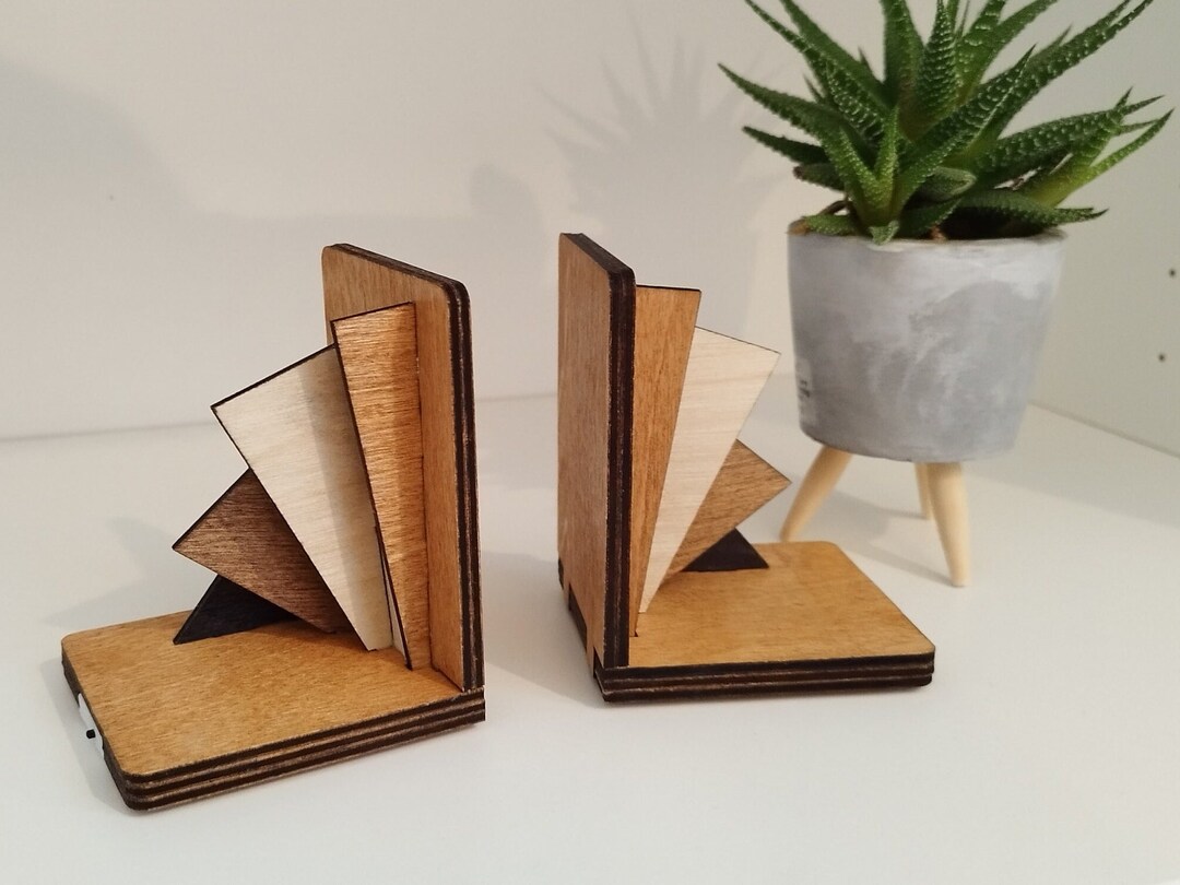 LED Art Deco Bookends - Style 2 - Wooden Contemporary, Aesthetic and ...
