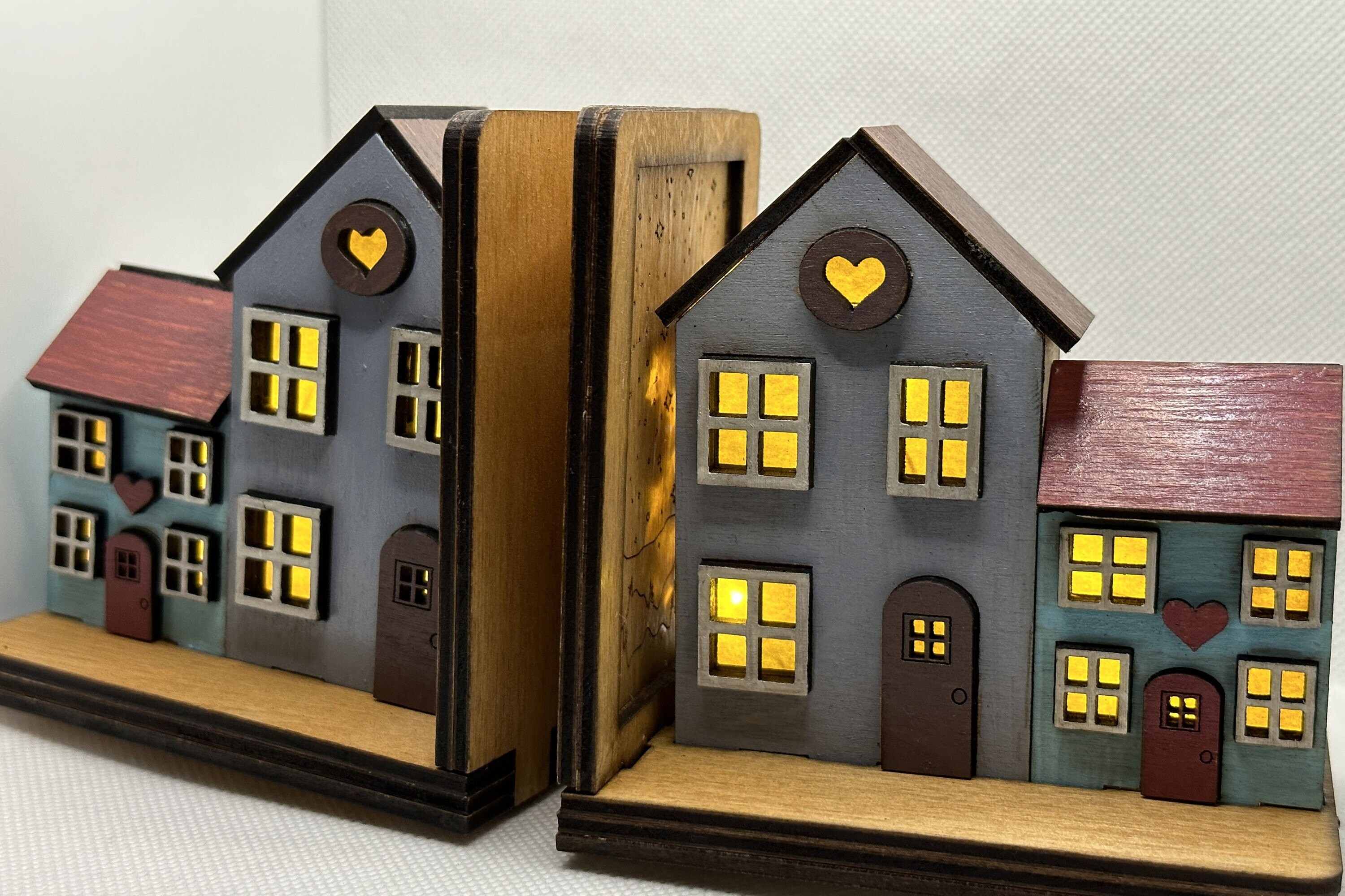 Wooden Bookends With LED Lights Birch Plywood House Unique - Etsy